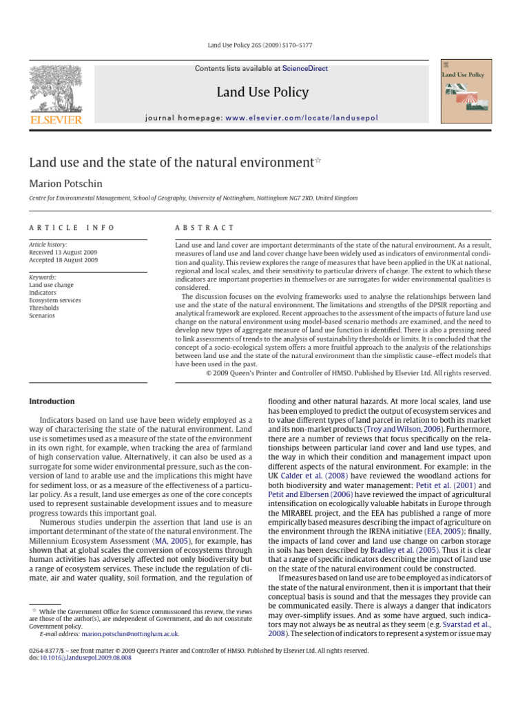 Land Use and The State of The Natural Environment | PDF | Sustainability | Sustainable Development