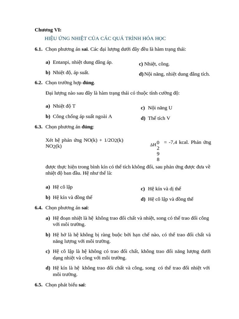 HOÁ ĐẠI CƯƠNG- BTTN CHƯƠNG 3 | PDF