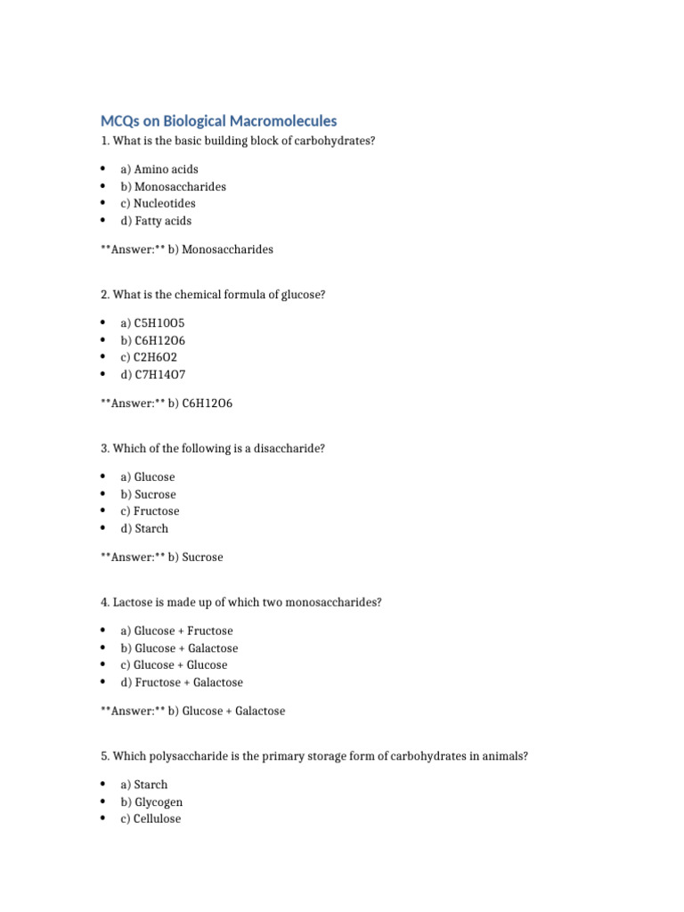 MCQs on Biological Macromolecules | PDF