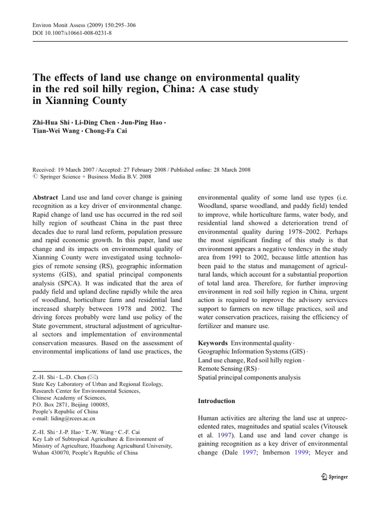 Land Use Change Impact on Environment in Xianning | PDF | Earth Sciences