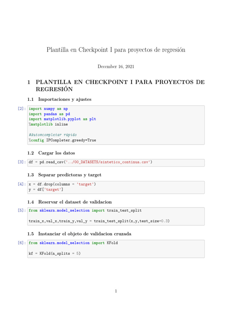Plantilla en Checkpoint I para proyectos de regresión | PDF