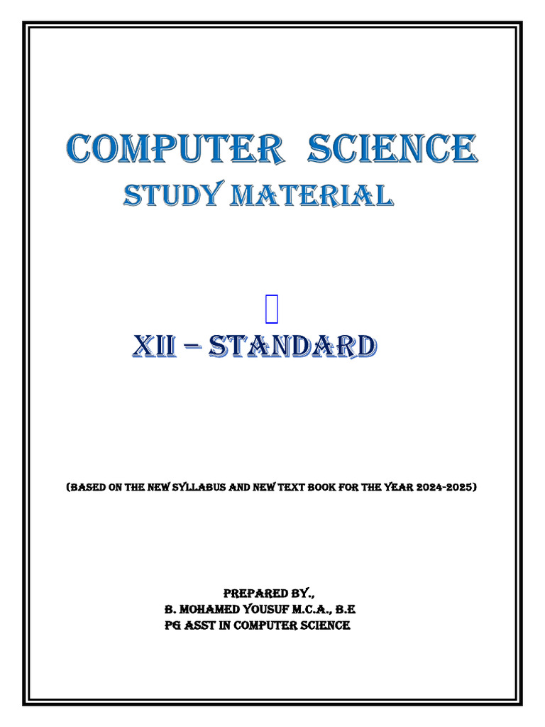 12th Computer Science Study Material 2024 25 | PDF | Parameter (Computer Programming) | Databases
