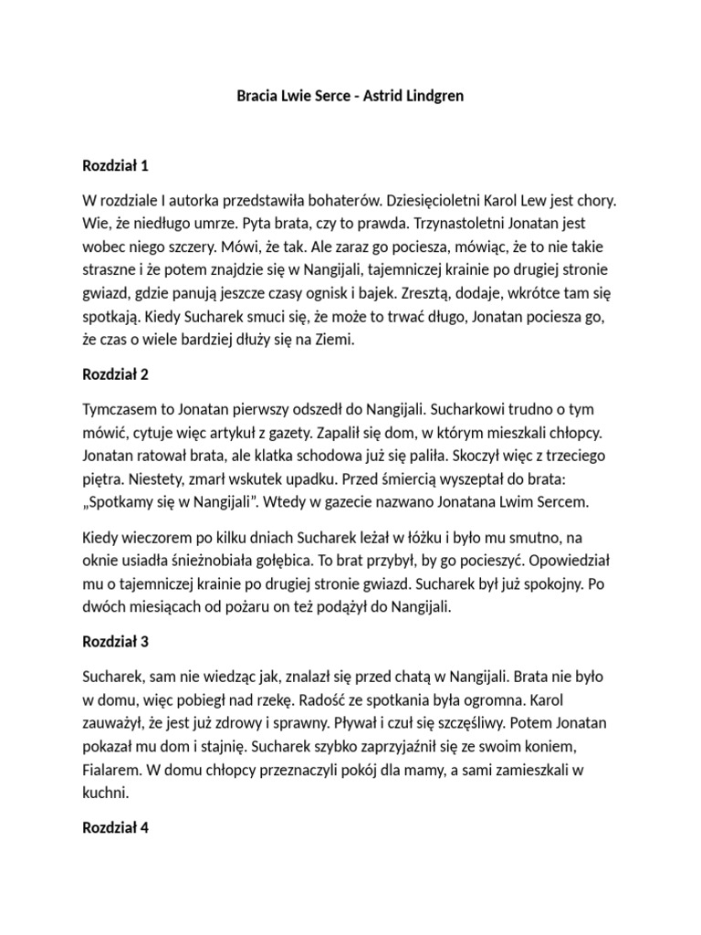 Bracia Lwie Serce - Streszczenie | PDF