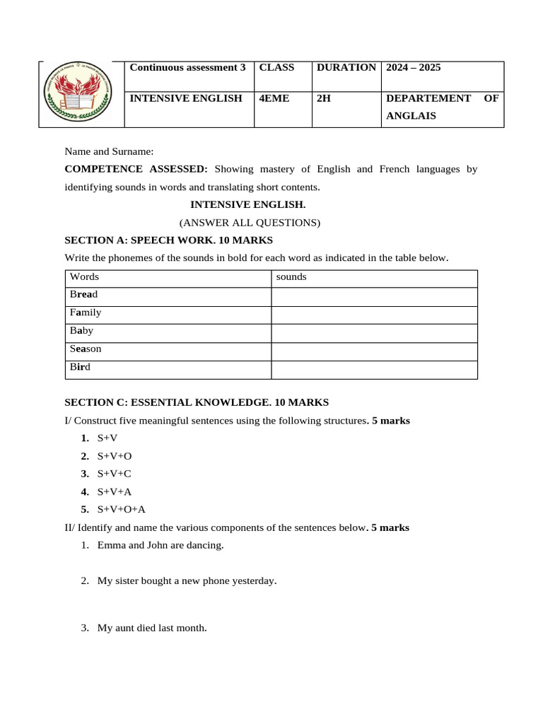 Intensive English 4eme Ca 3 - 093037 | PDF