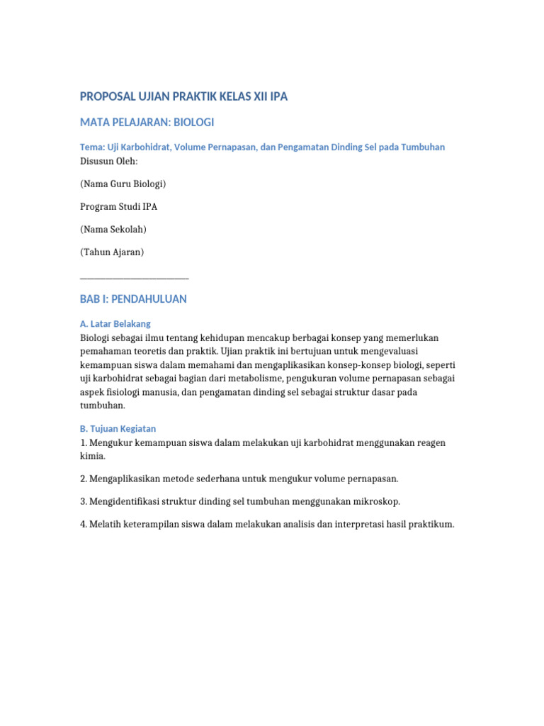 Proposal Ujian Praktik Biologi | PDF