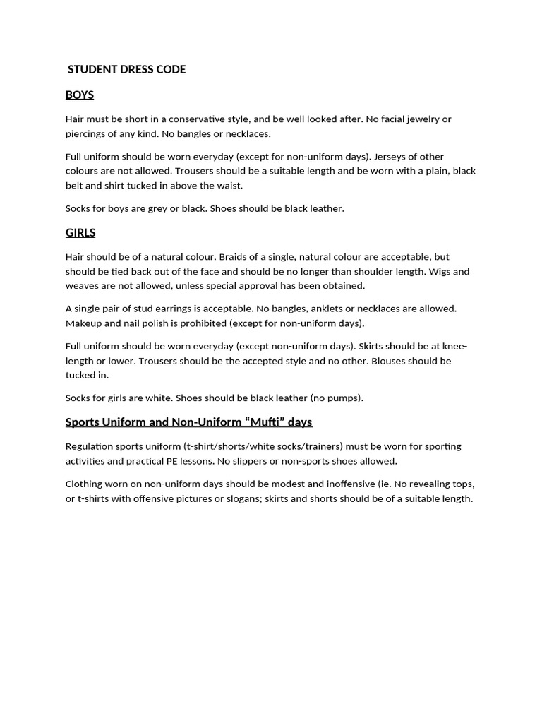 Student Dress Code | PDF