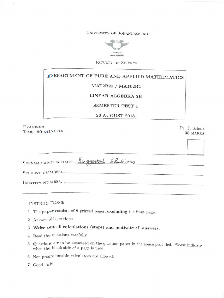 Semester Test 1 Solutions-1 | PDF
