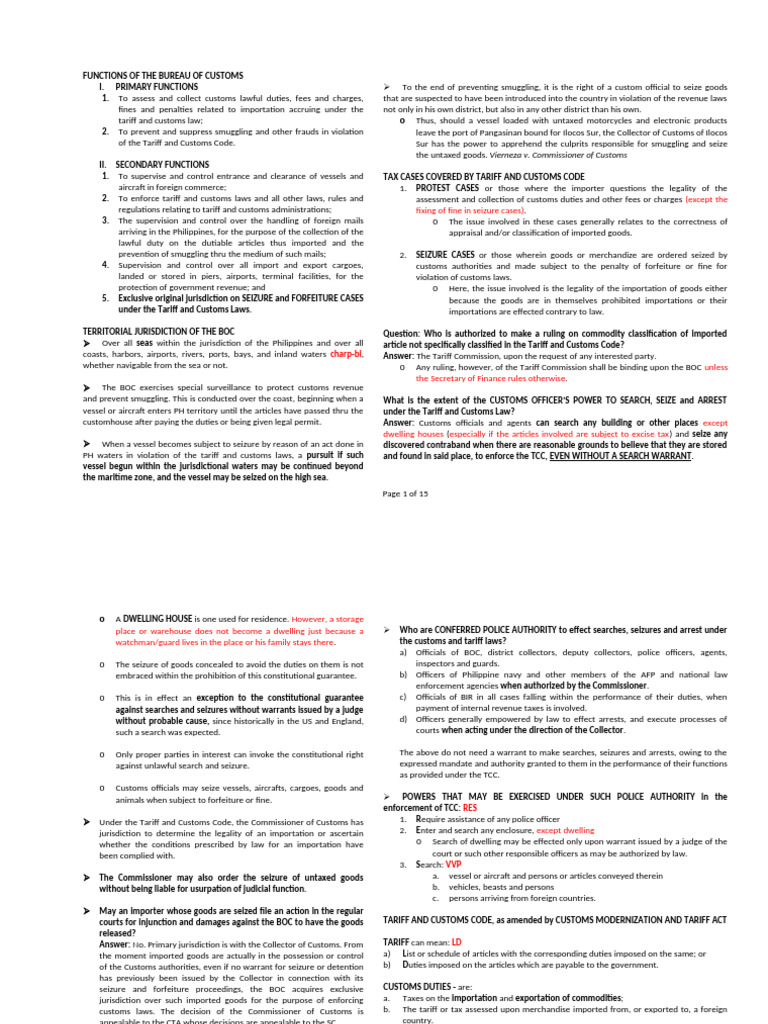 482666427-CMTA-REVIEWER | PDF | Dumping (Pricing Policy) | Customs