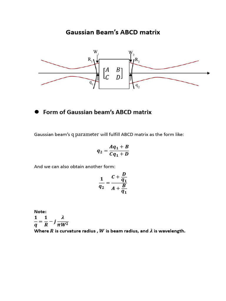 Gaussian Beams Abcd Matrix Pdf Radiation Applied And
