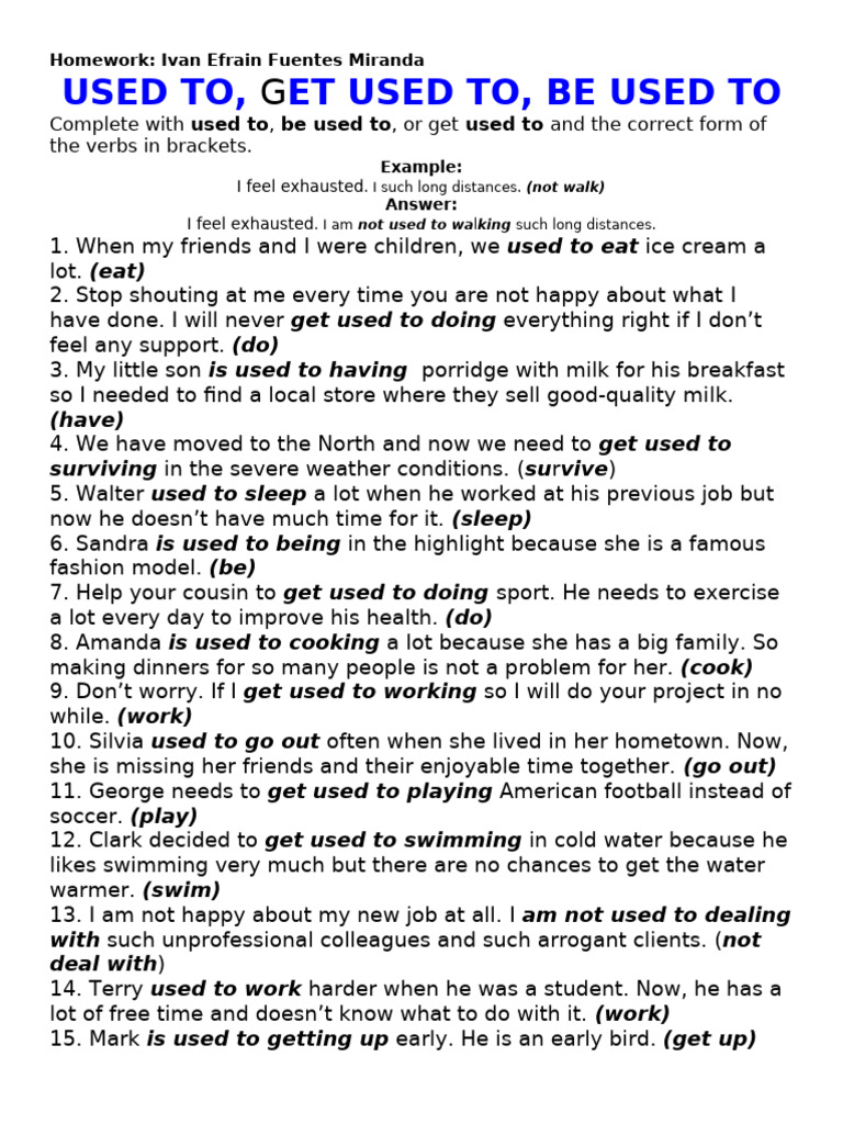 Grammar Exercises: Used To vs. Be Used To | PDF