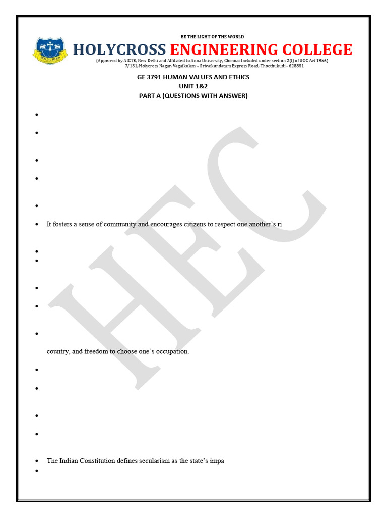 HVE 2 MARKS | PDF | Secularism | Democracy