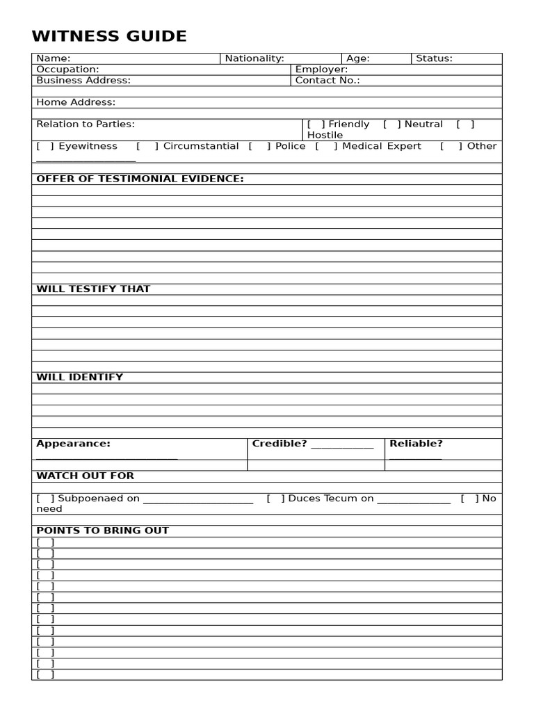 Witness Guide and Witness Notes Format | PDF