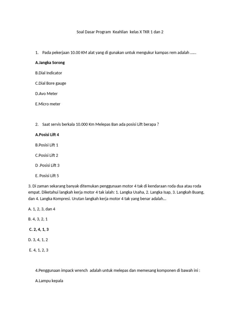 Soal STS DPK X TKR 1,2 | PDF