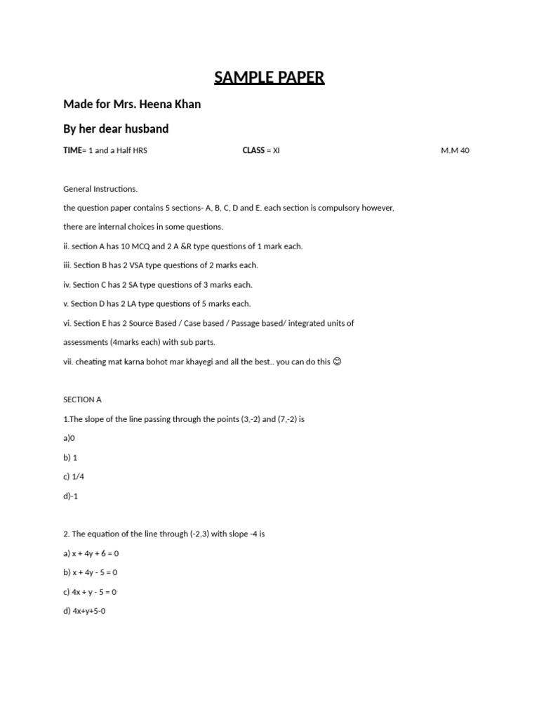 Maths sample paper | PDF | Mathematics