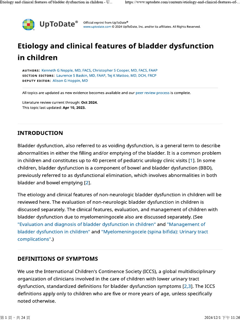 Etiology and clinical features of bladder dysfunction in children ...