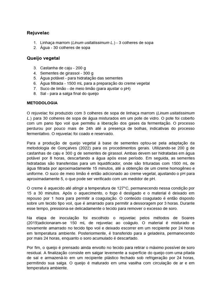 Queijo Vegetal com Rejuvelac | PDF | Queijo