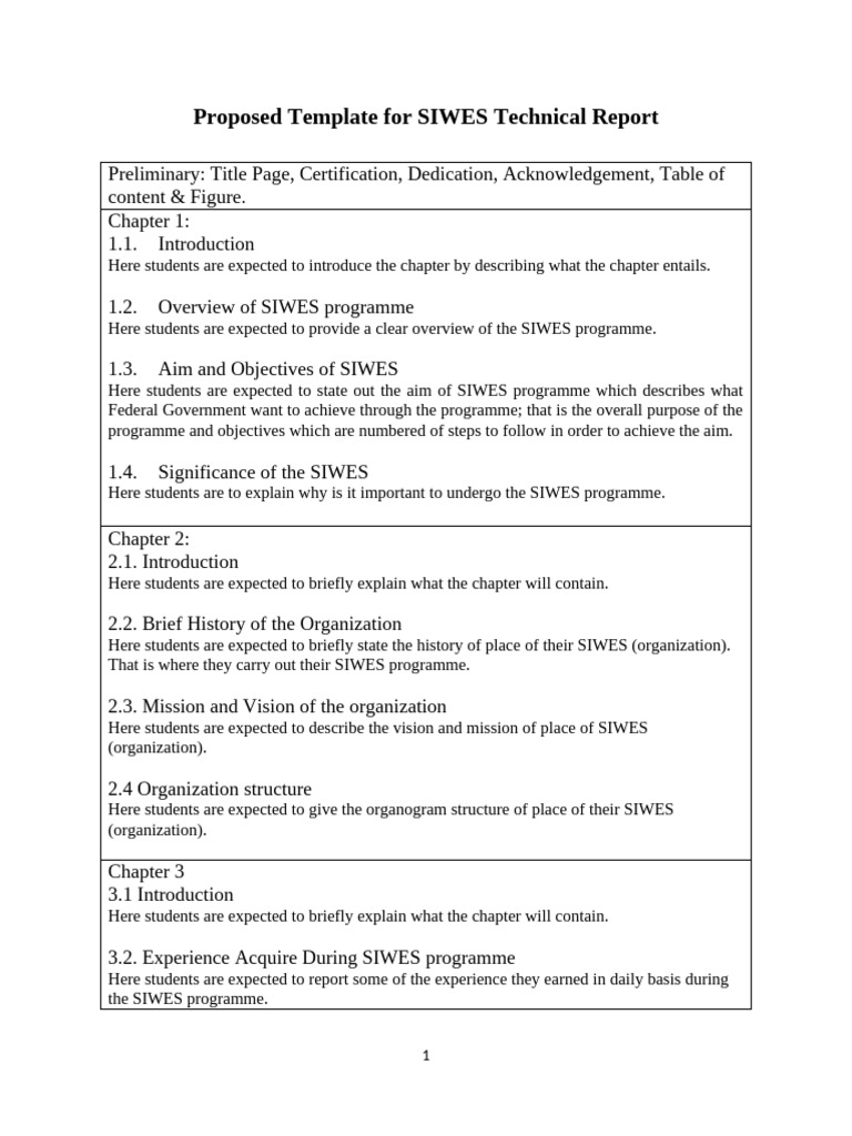 Template For Siwes Technical Report Pdf