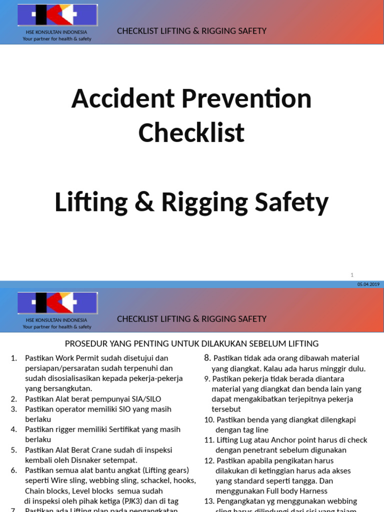 HKI Checklist Lifting & Rigging Rev.01 | PDF