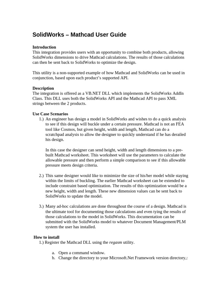 SolidWorks-Mathcad Integration Install & User Guide | PDF | Computer ...