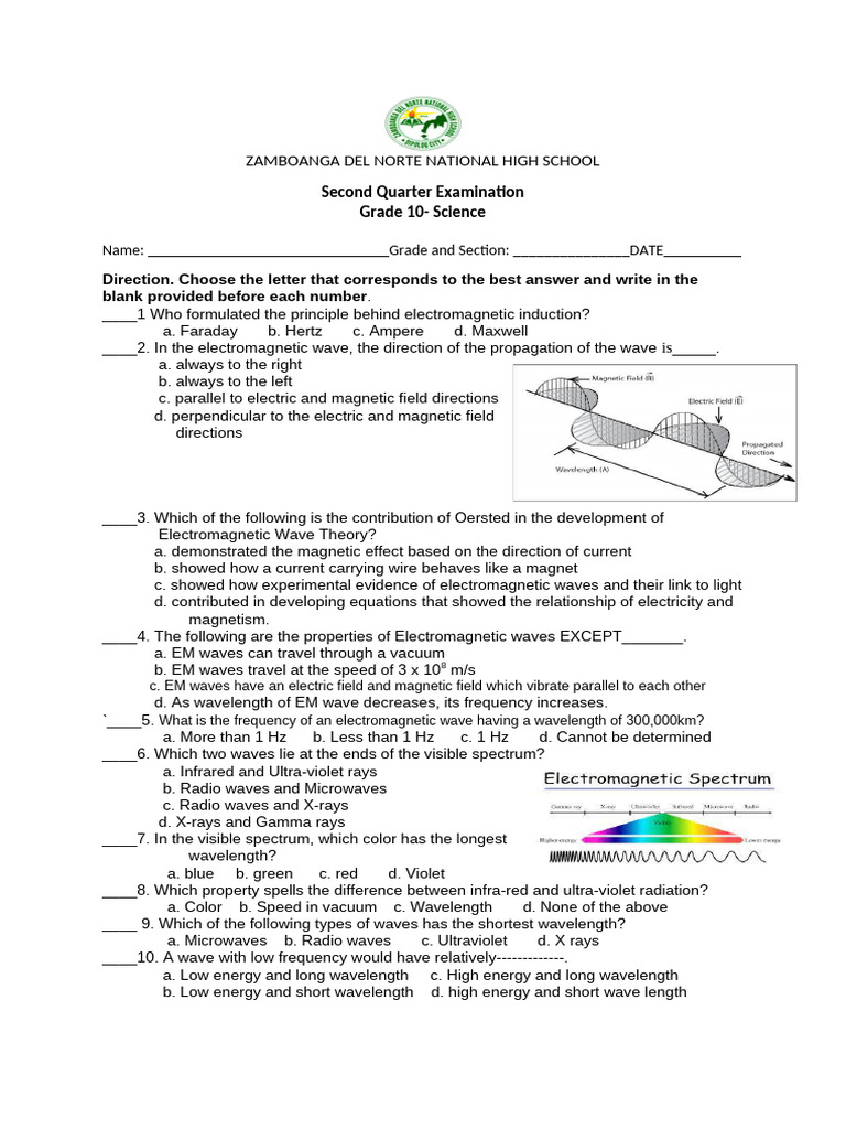 SECOND QUARTER TEST GRADE X(2022-23) | PDF | Electromagnetic Radiation ...