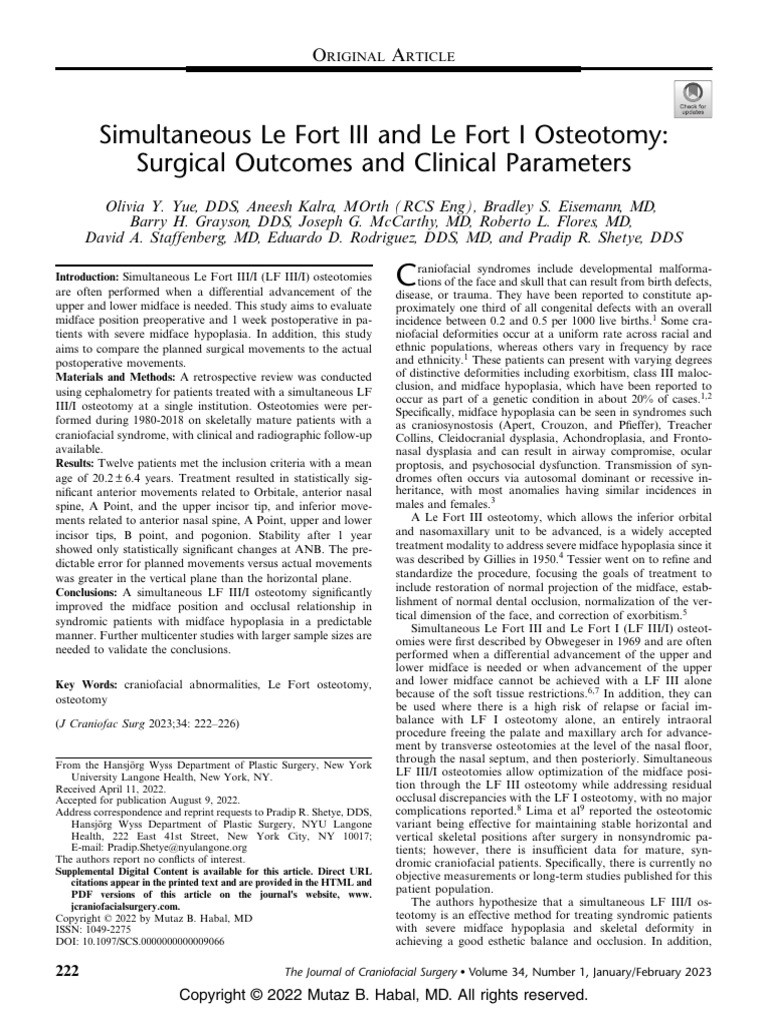 Simultaneous Le Fort III and Le Fort I Osteotomy .43 | PDF | Medical ...