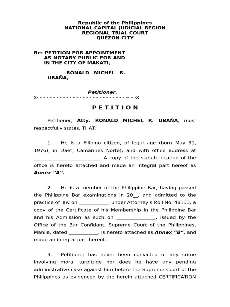 Petition For Notarial - RRU | PDF | Affidavit | Public Law