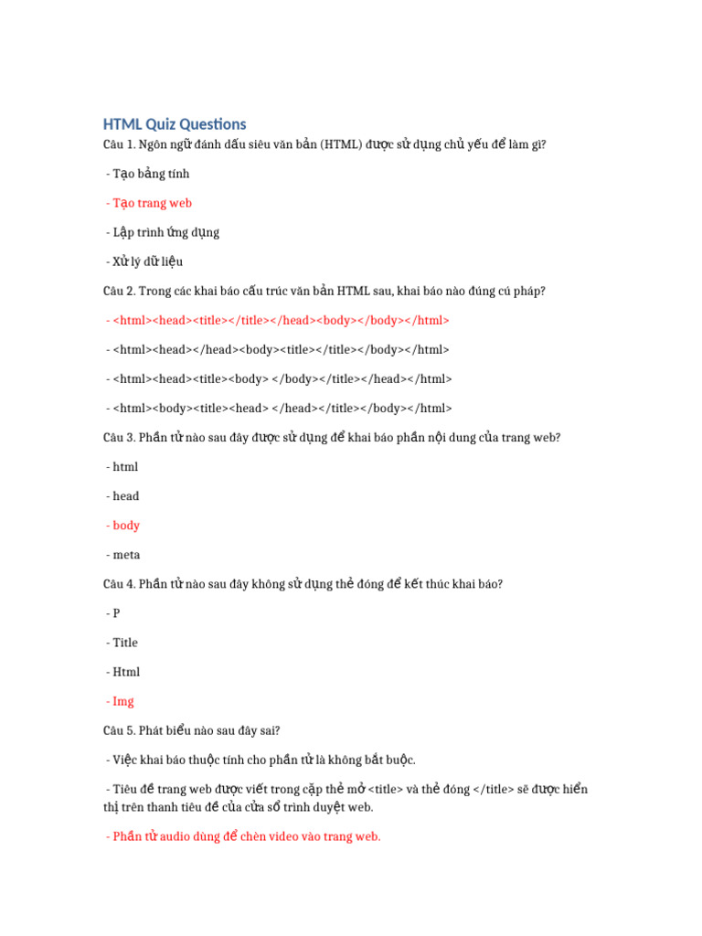 HTML Quiz Questions Revised | PDF