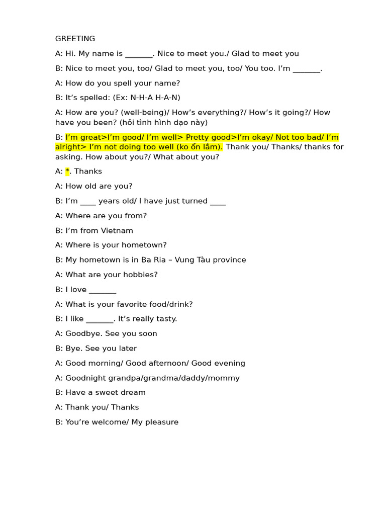 Essential English Greetings and Family Dialogues | PDF | Grandparent ...