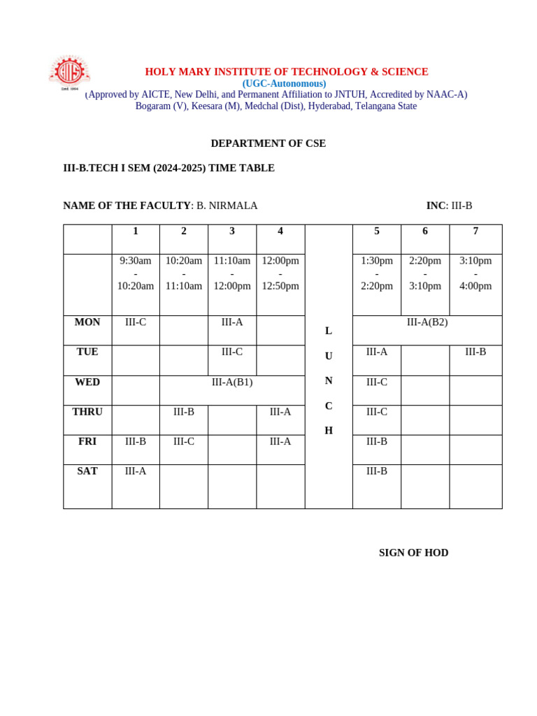 Iii (A, B, C) Time Table | PDF