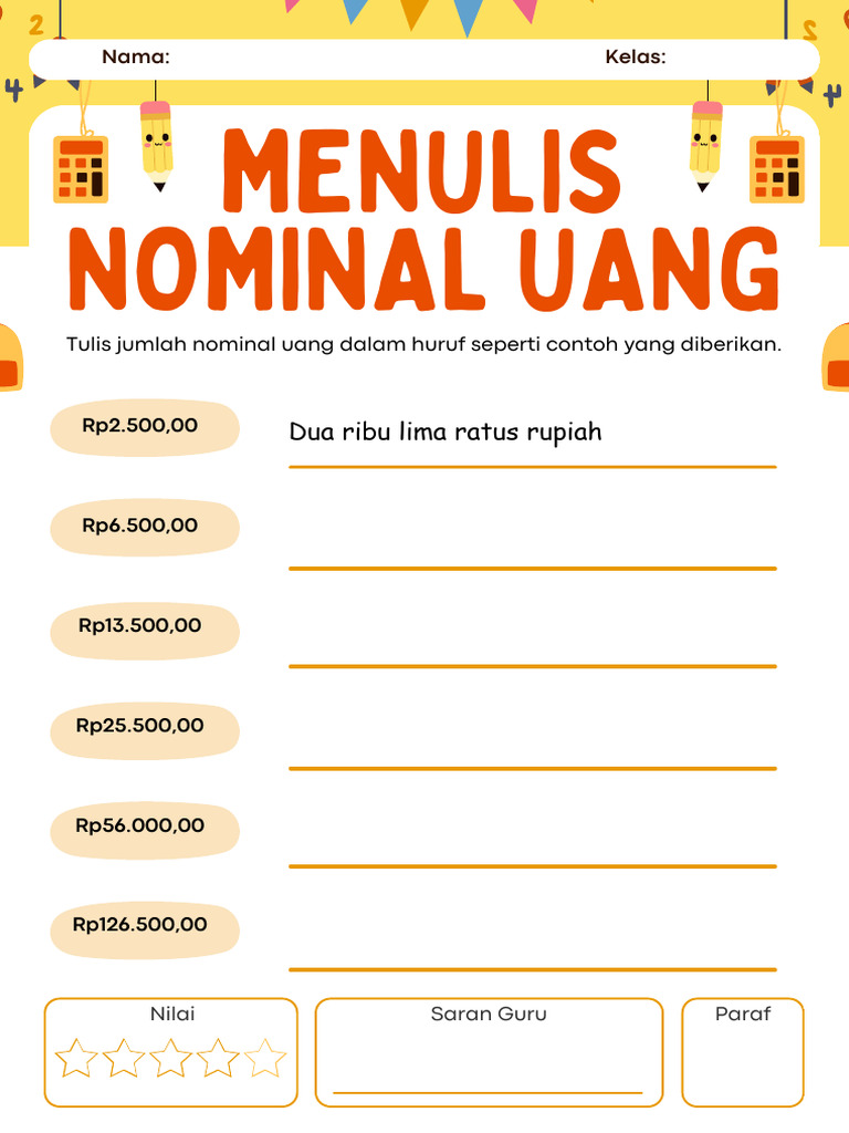 Latihan Menulis Nominal Uang | PDF