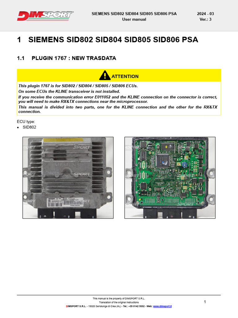 Siemens SID80x PSA ECU Manual | PDF | Computing | Electrical Components