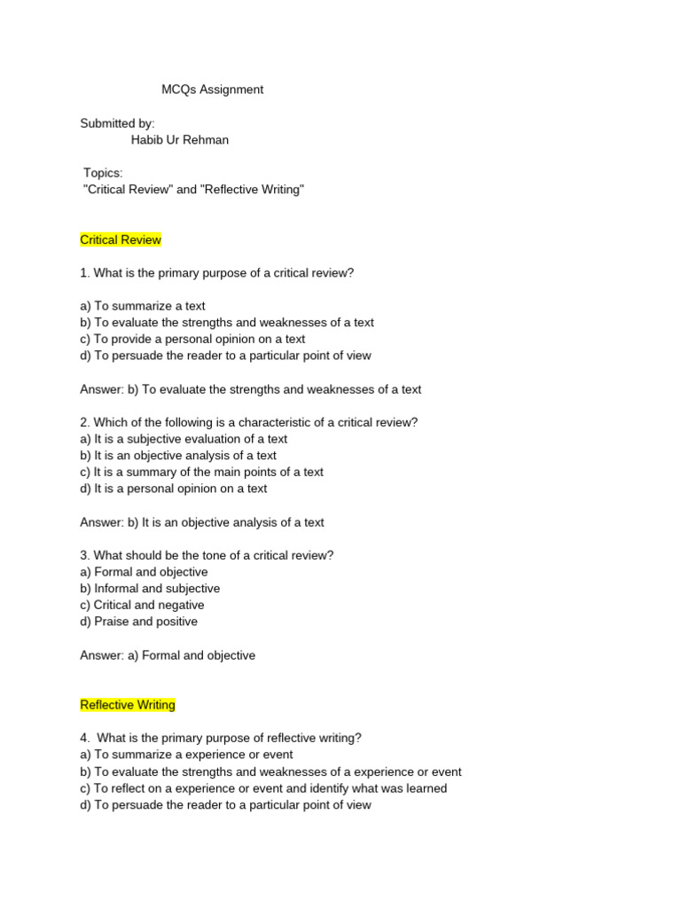 MCQs Assignment | PDF