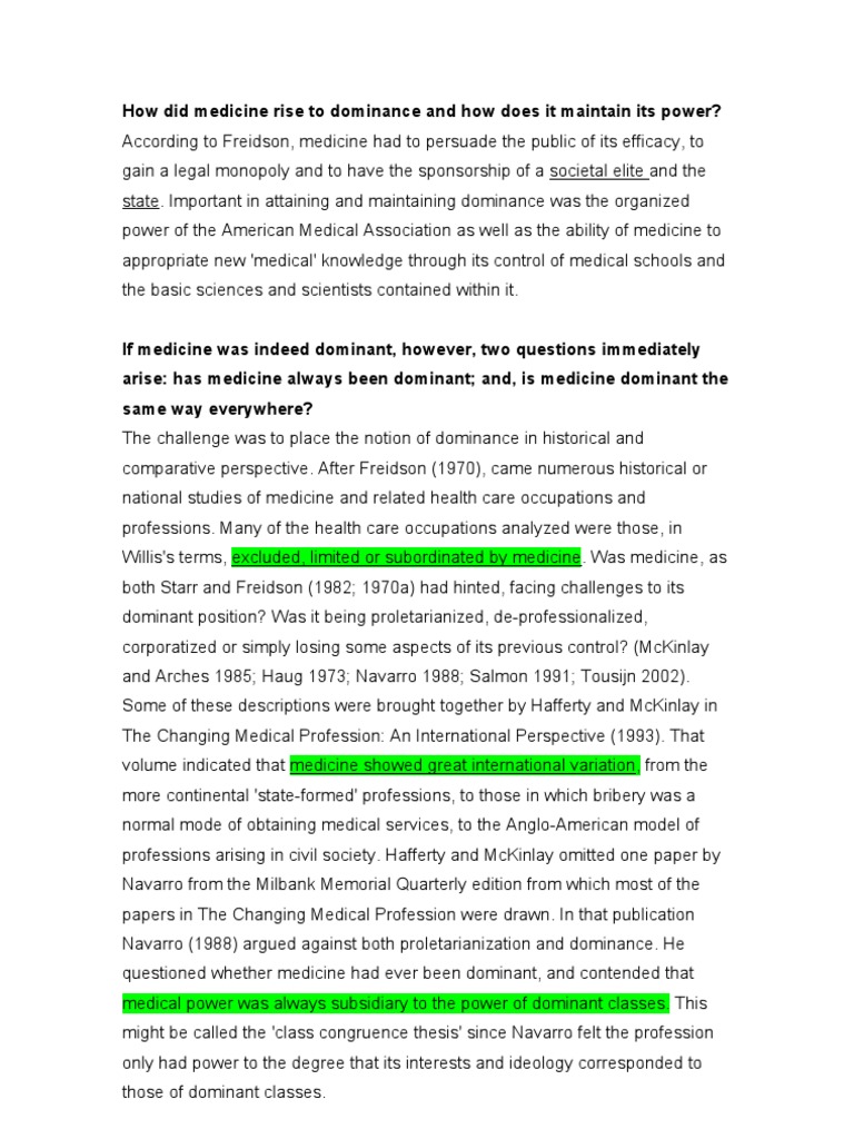 Medical Dominance: Power and Challenges | PDF | Politics