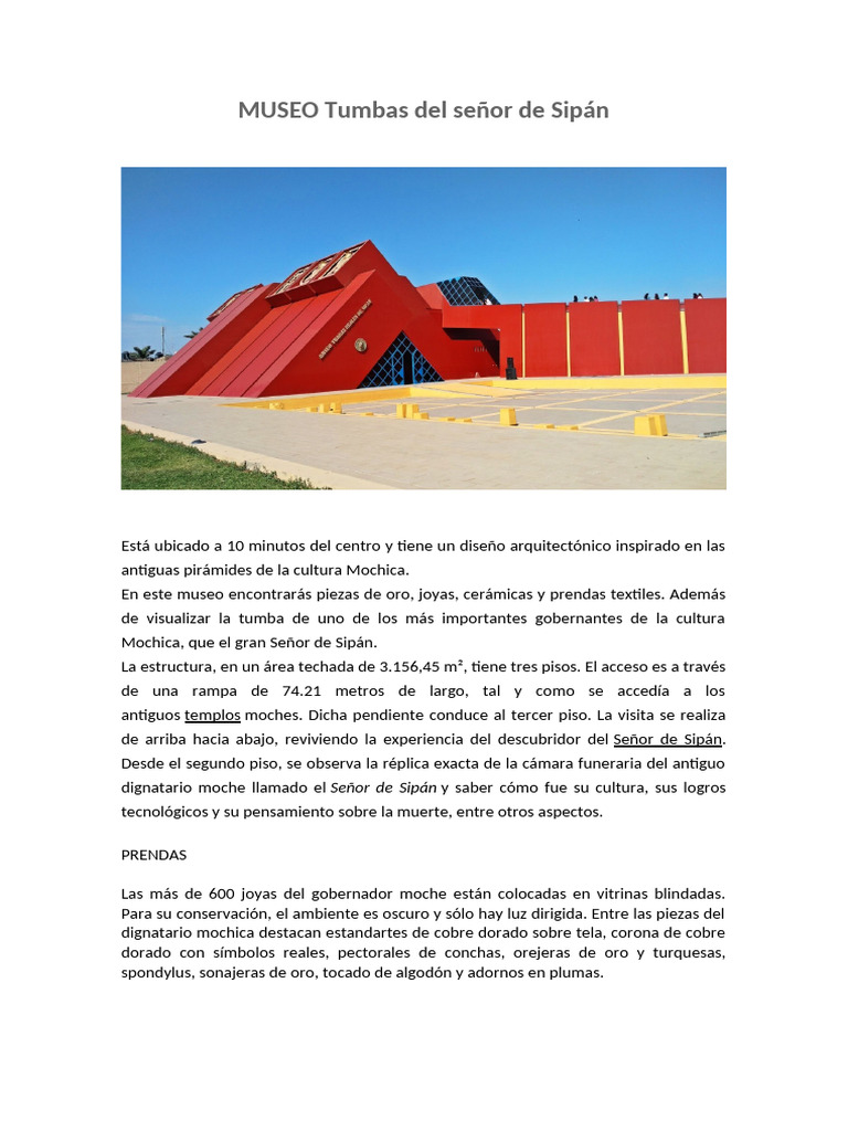 Museo del Señor de Sipán: Tesoros Mochica | PDF