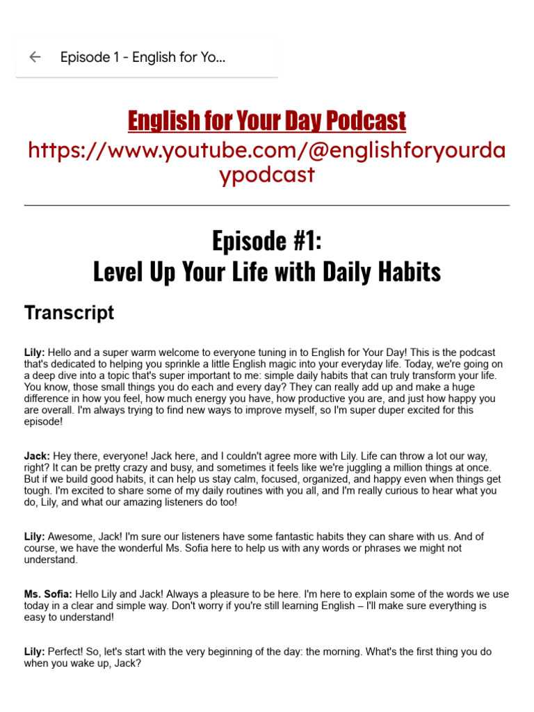Daily Habits to Transform Your Life | PDF | Meal | Sleep