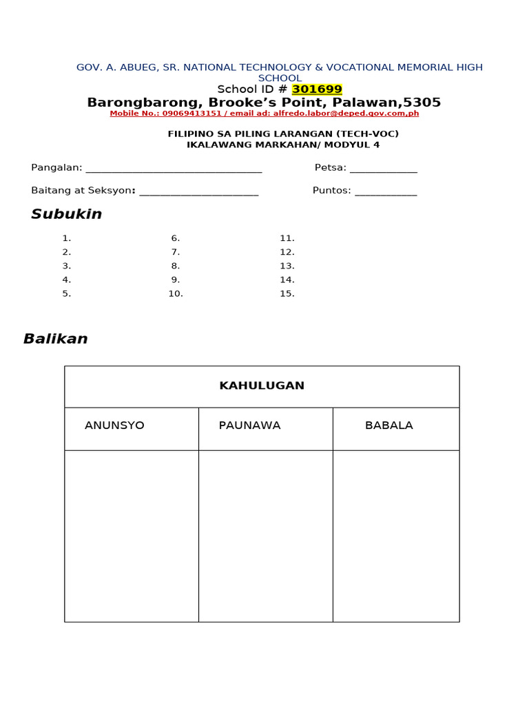 Q2 FIL MOD 4 WORK SHEET | PDF