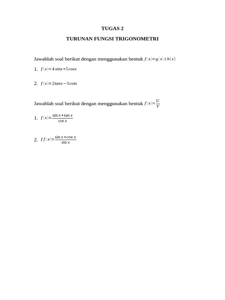Tugas Turunan Fungsi Trigonometri | PDF