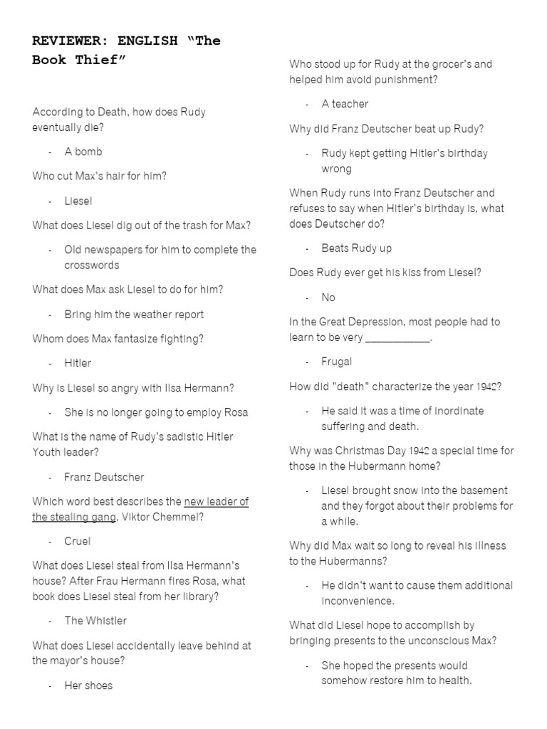 REVIEWER ENGLISH The Book Thief | PDF