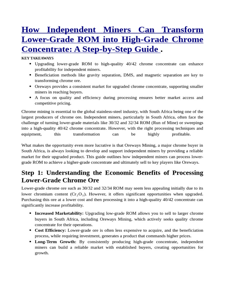 Transforming Lower-Grade Chrome Ore | PDF | Mining | Chromium