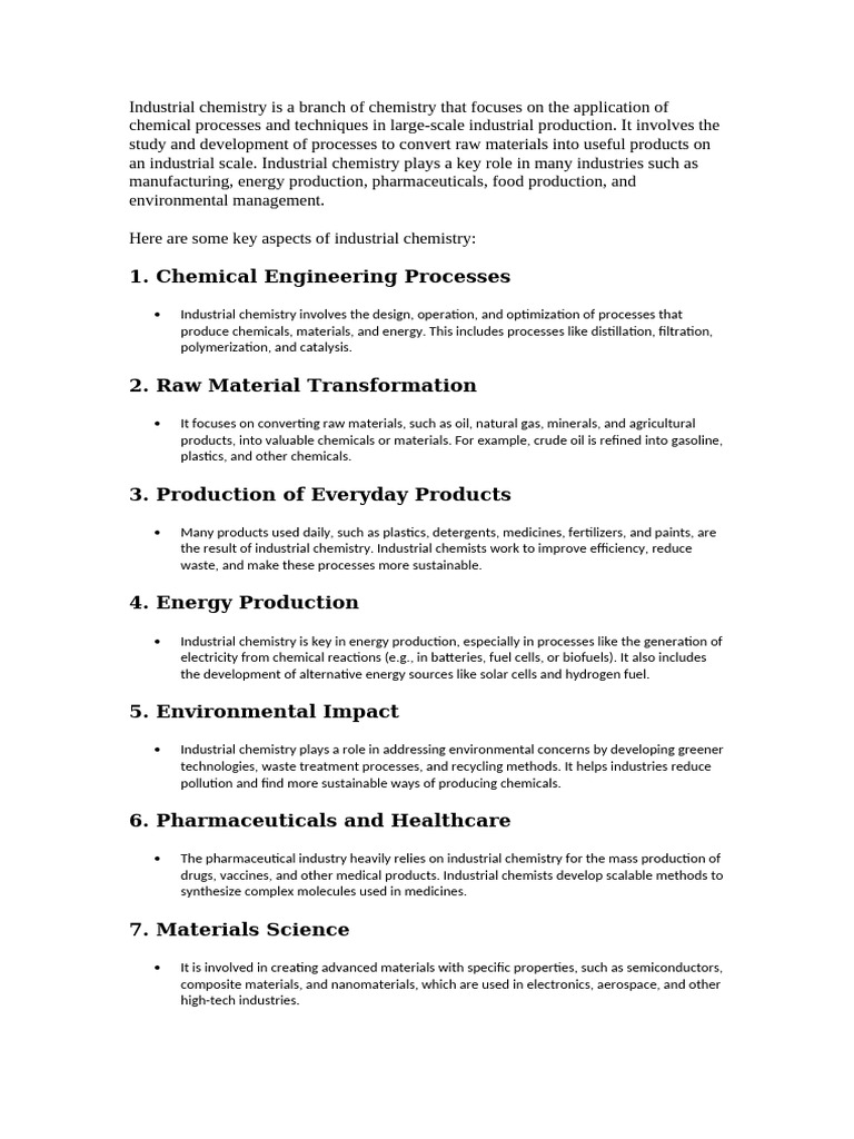 Industrial Chemistry Is A Branch of Chemistry That | PDF | Chemical ...