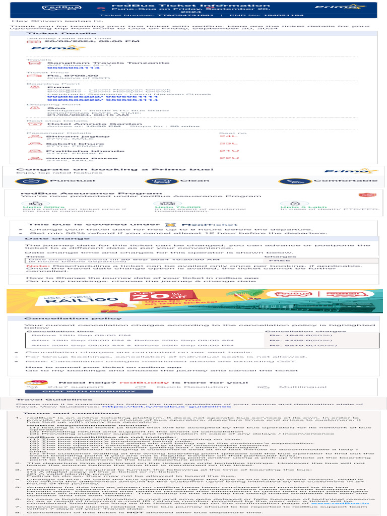 Redbus Ticket Information: Congrats On Booking A Primo Bus! | PDF | Bus