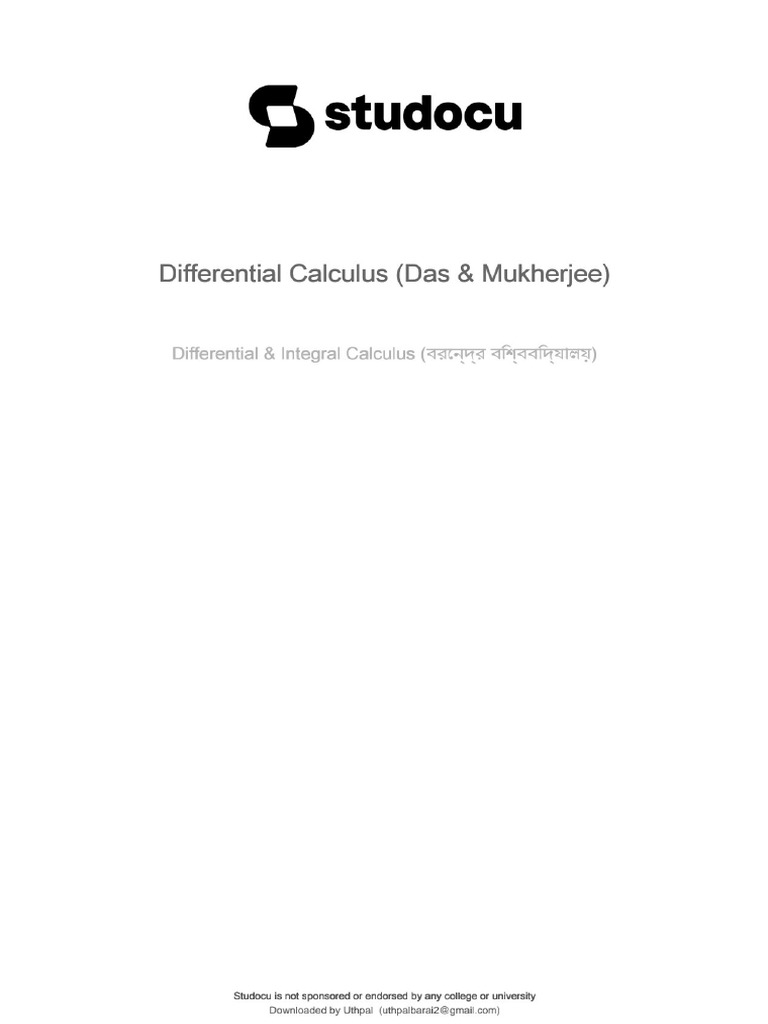 Differential Calculus-Das & Mukherjee | PDF