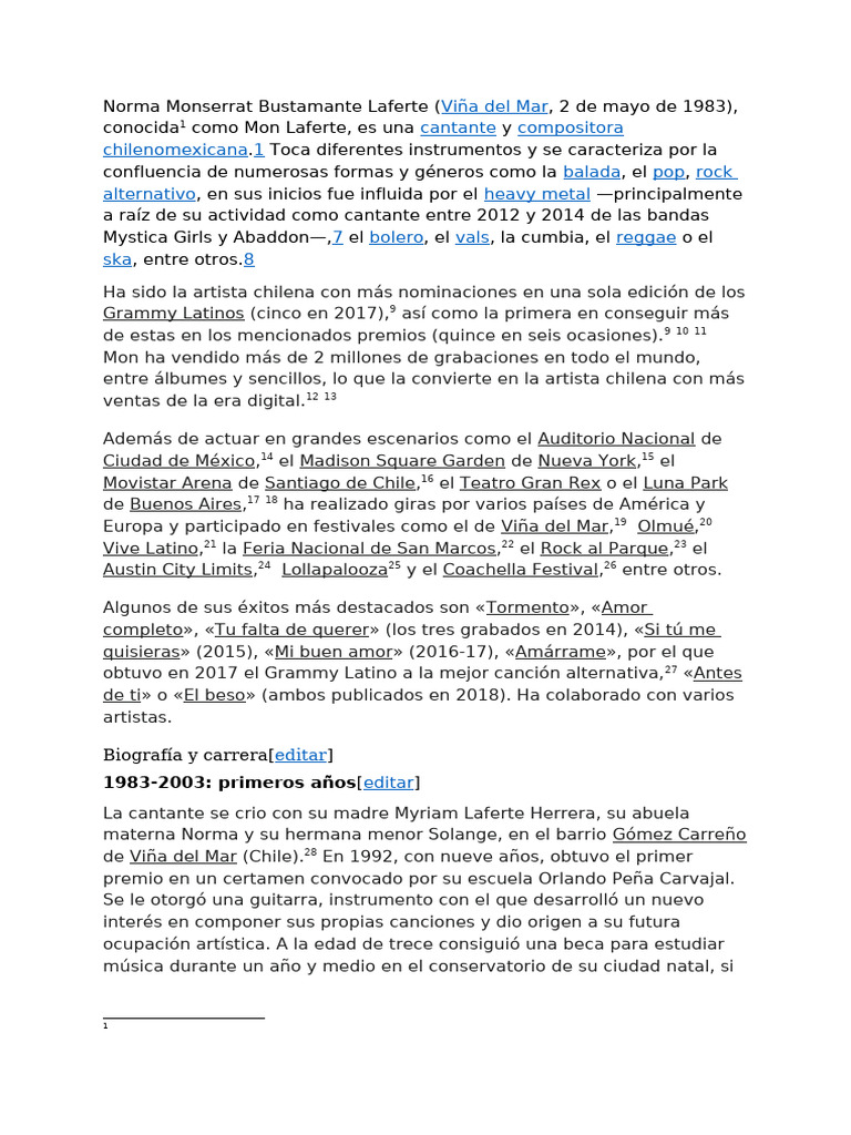 Biografia de Mon Laferte | PDF