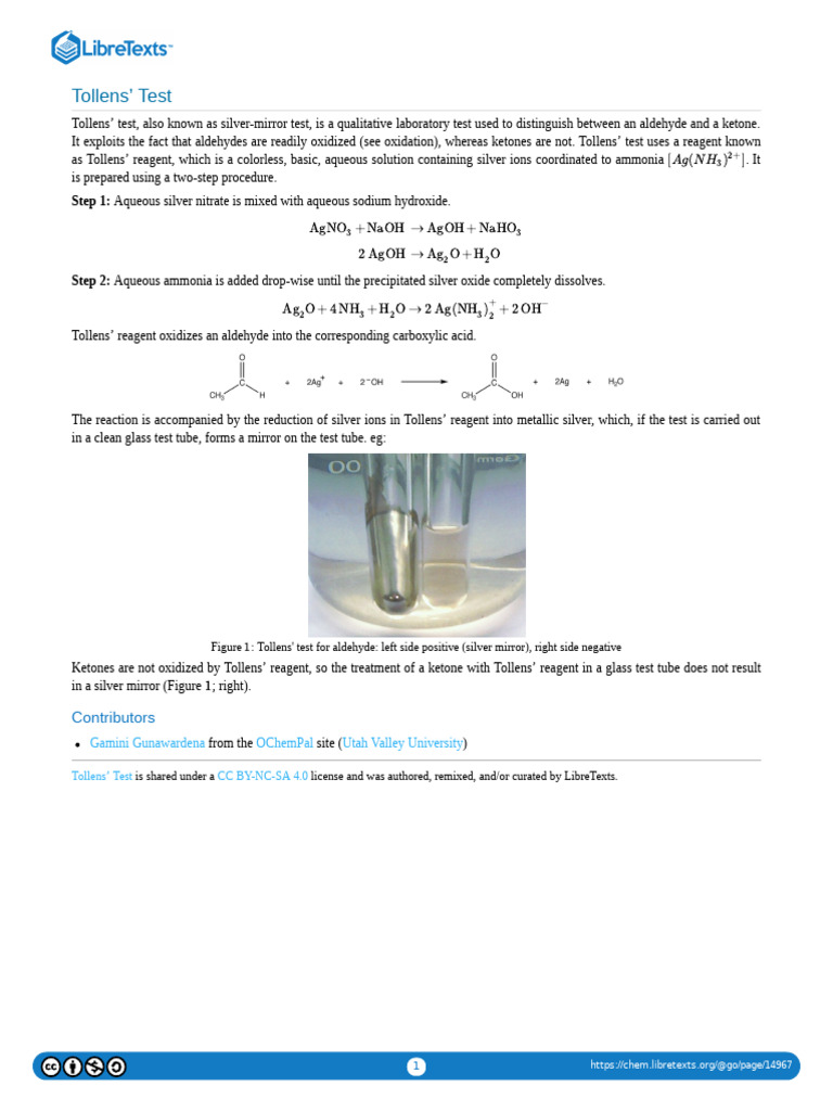 Tollens' Test: Aldehyde vs. Ketone | PDF