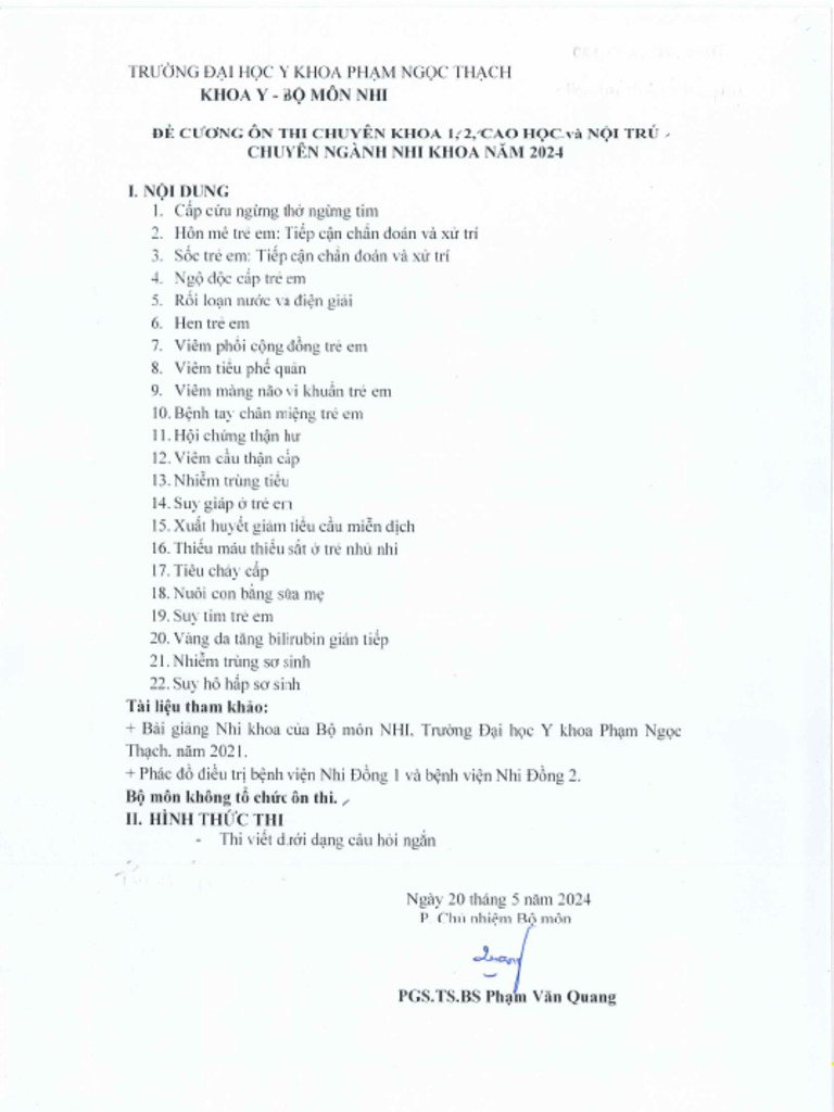 BM NHI - ĐỀ CƯƠNG CK1 CK2 THS | PDF