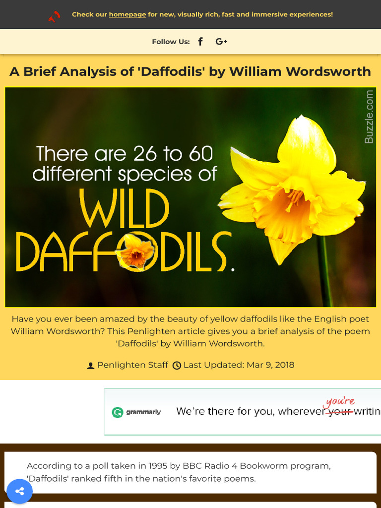 A Brief Analysis of 'Daffodils' by William Wordsworth | PDF | William Wordsworth | Poetry