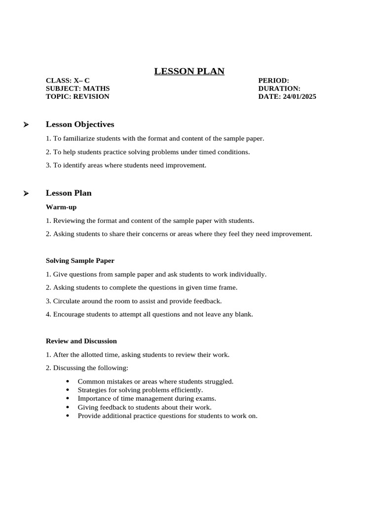 Class 10 Inspection Day LESSON PLAN | PDF
