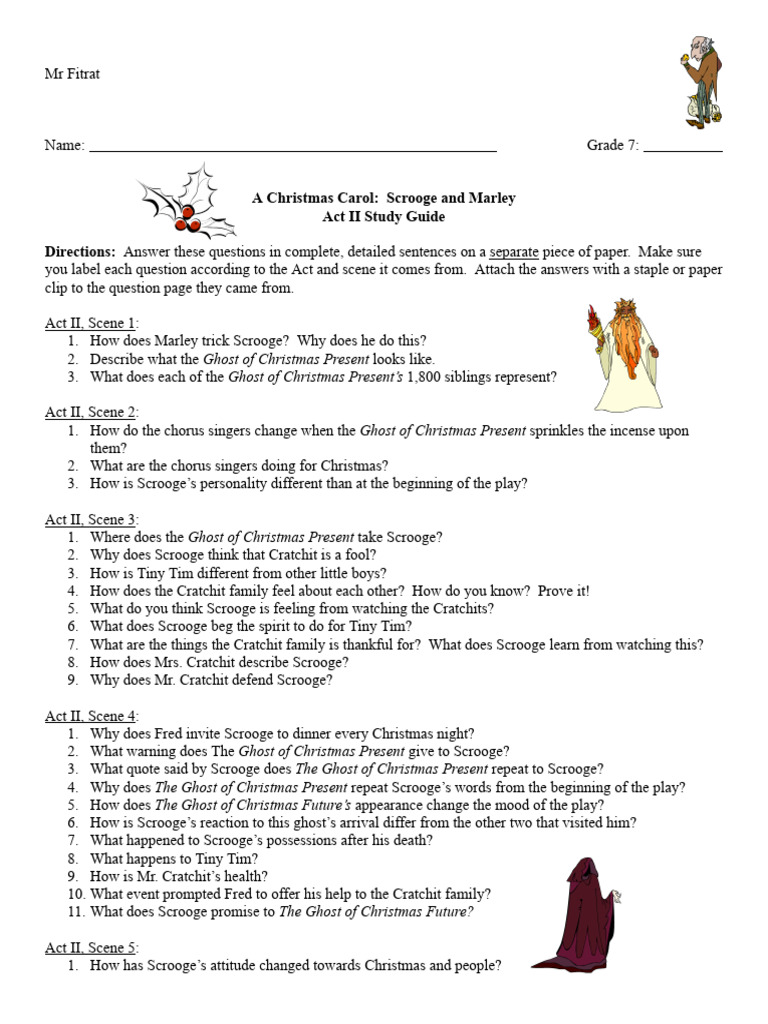 Act 2 Study Guide Answers | PDF | Ebenezer Scrooge | Tiny Tim (A Christmas Carol)