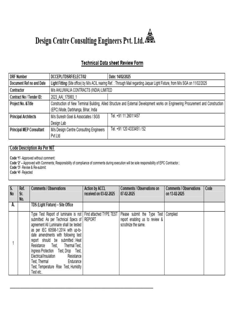 20250214-DCCE-ELECT-TDSRF-01 - TDS Light Fitting (Site Office) | PDF