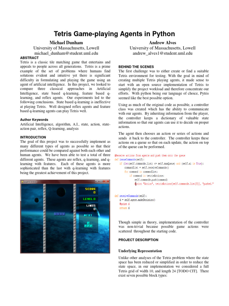 Tetris AI Agents: Q-Learning & Reflex | PDF | Theoretical Computer ...